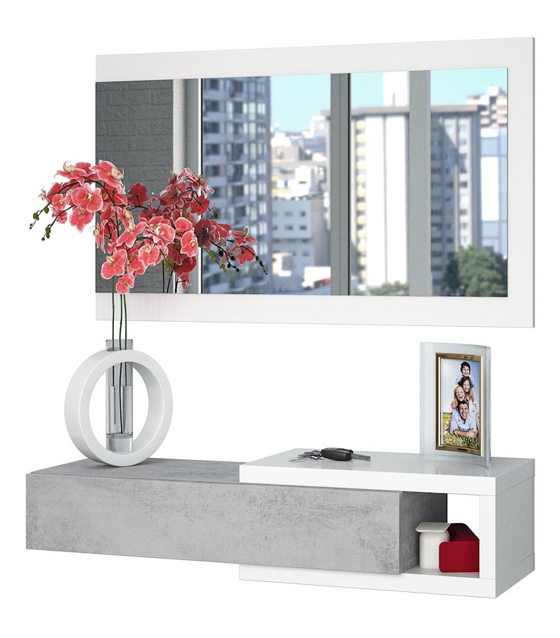 Recibidor Noon con espejo blanco y cemento - fores-0L6743A - Auxiliares ...